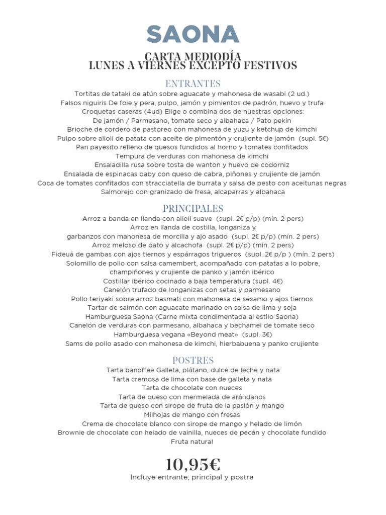 Menu Saona | PDF | pesto | Postres