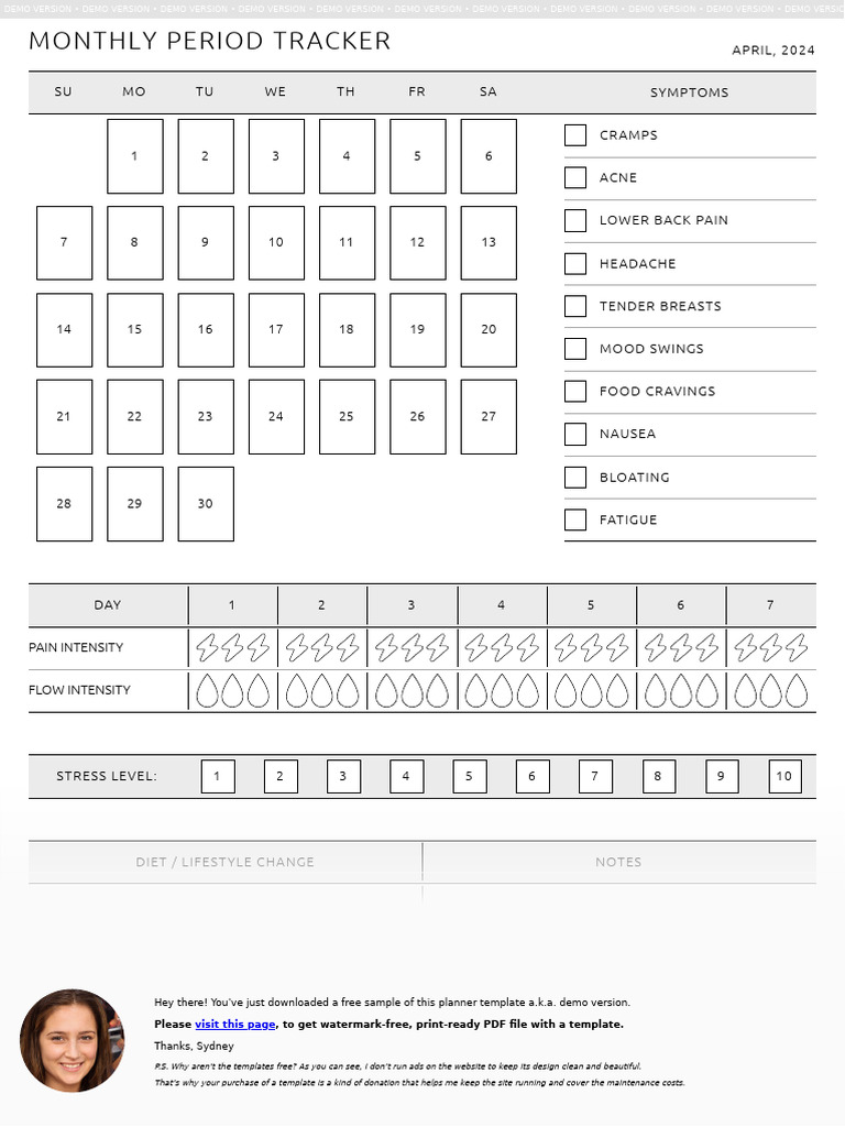 Monthly Period Tracker Template | PDF | Nervous System | Feeling