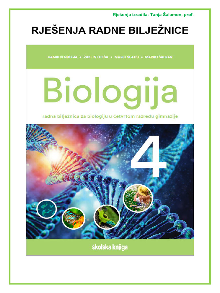Biologija+4 Rješenja+Radne+Bilježnice 1.+tema Molekularna+Osnova+Živog ...