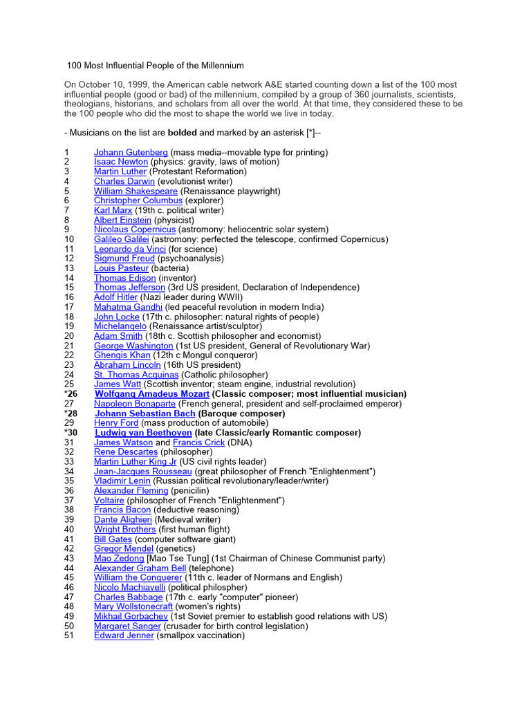 100 Influential People of the Millennium | PDF | Renaissance | Scientist