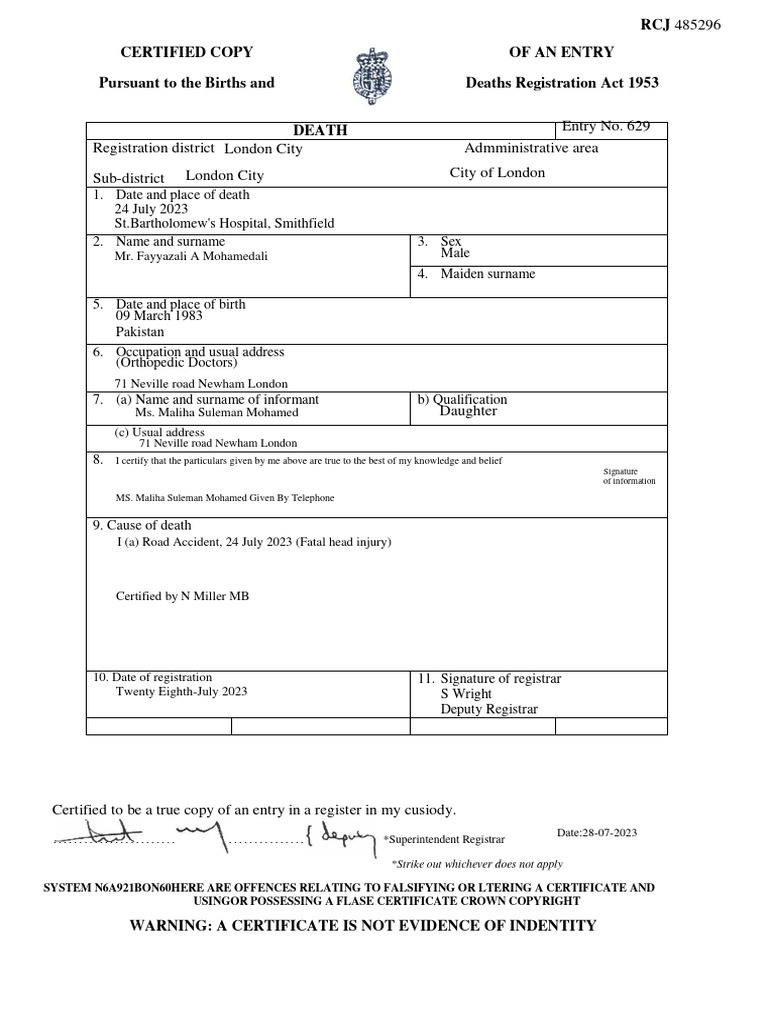 Mr. Pius Bonaventure Fernandes Death Certificate-3 | PDF