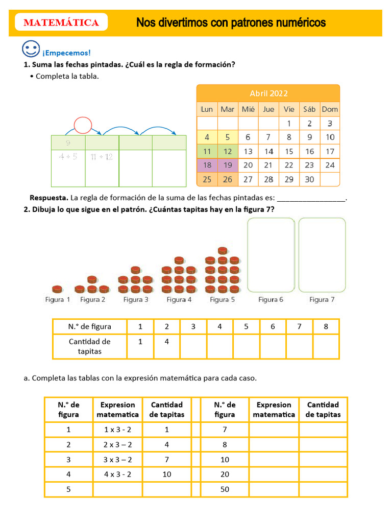 FICHA MAT. Nos Divertimos Con Patrones Numéricos | PDF