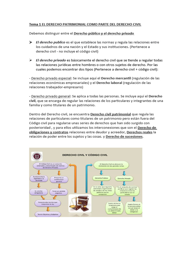 Tema 1 EL DERECHO PATRIMONIAL COMO PARTE DEL DERECHO (Resumido) | Descargar gratis PDF | Derecho ...