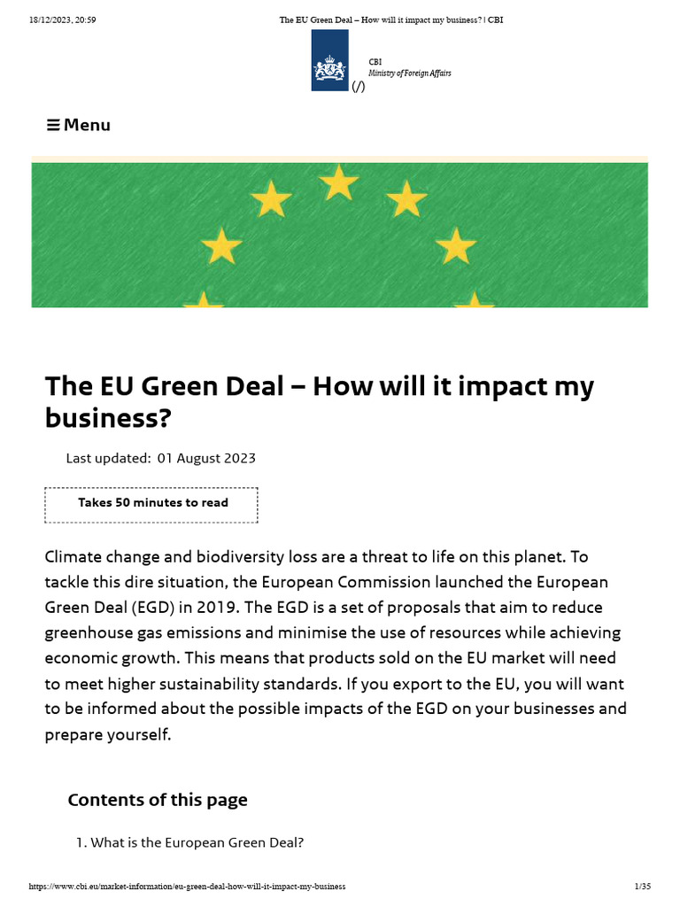 The EU Green Deal - How Will It Impact My Business - CBI | PDF ...