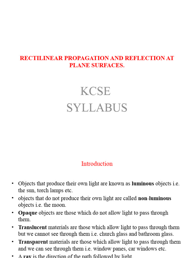 Rectilinear Propagation & Reflection | PDF | Refraction | Refractive Index