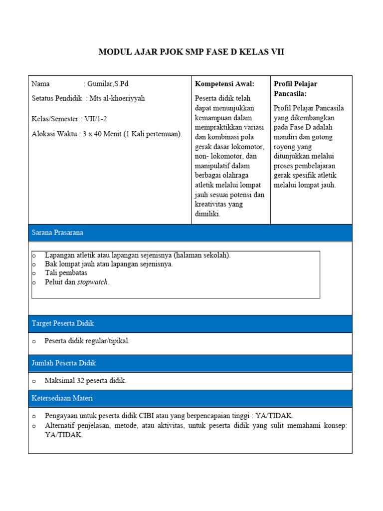 Modul Ajar Lompat Jauh | PDF