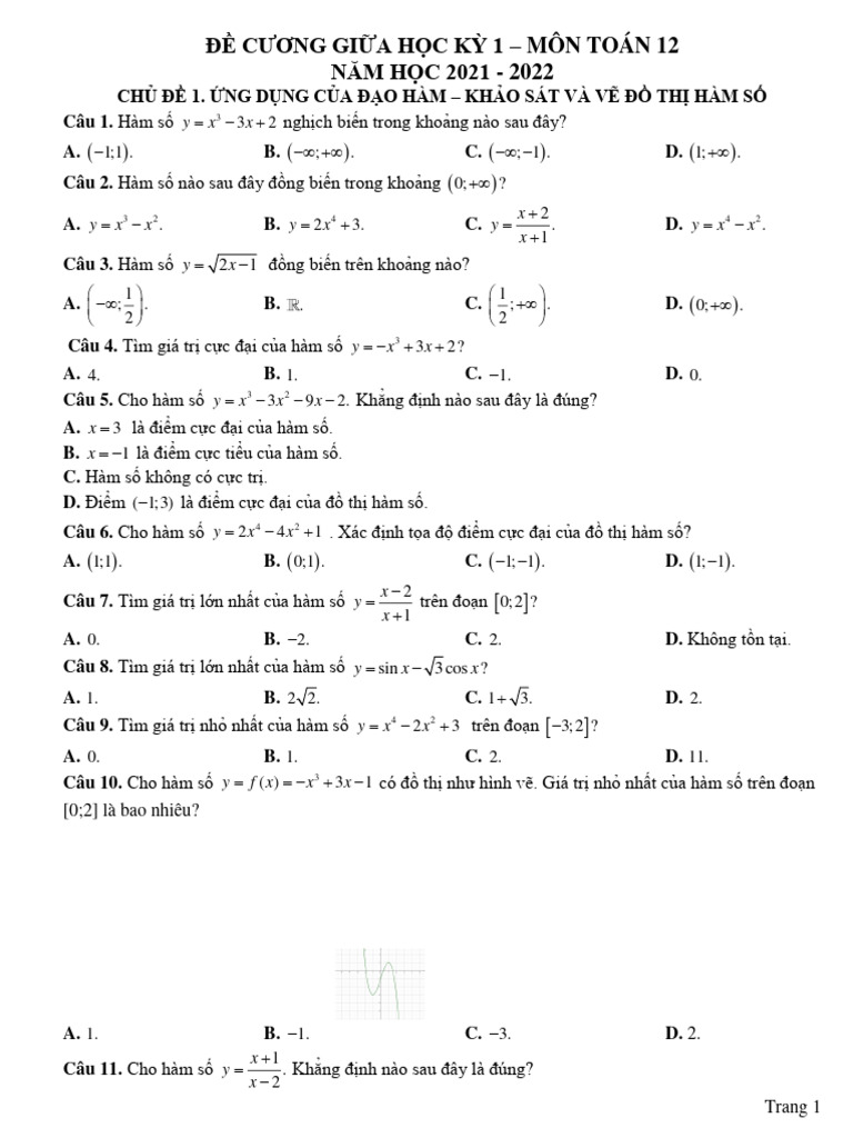 Toán 12 - clc - đề Cương Gk1!21!22 | PDF
