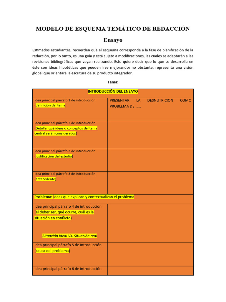 Esquema Temático para Ensayo Académico | PDF | Ensayos | Cognición