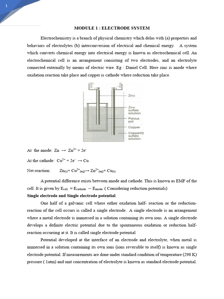 Electrode System Notes - Final | PDF | Electrochemistry | Electrode