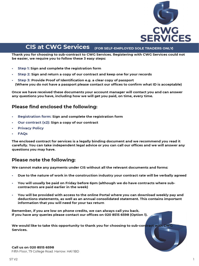 CWG Services Registration Guide for Sole Traders | PDF | Employment ...