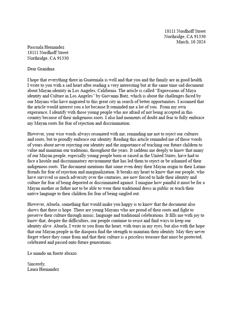 Laura Hernandez - Letter To Friend or Family Member 6 | PDF | Maya Peoples