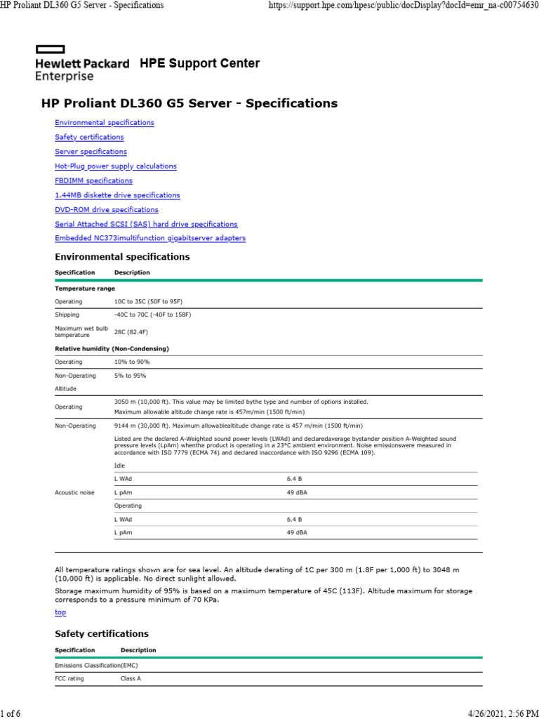 HP Proliant DL360 G5 Server - Specifications | PDF | Cd Rom | Computer Engineering