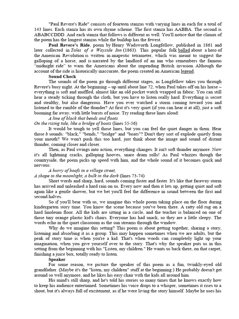 Paul Revere's Ride, Poem by Henry Wadsworth Longfellow, Published in ...