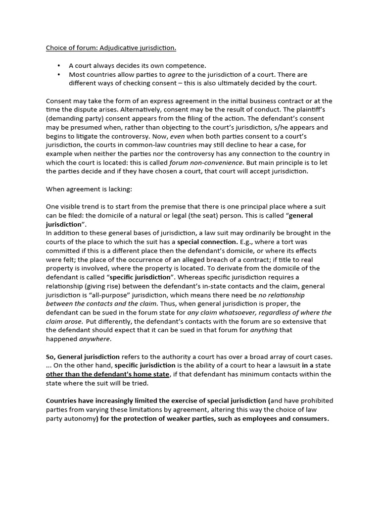 Adjudicative Jurisdiction Explained | PDF | Choice Of Law | Lawsuit