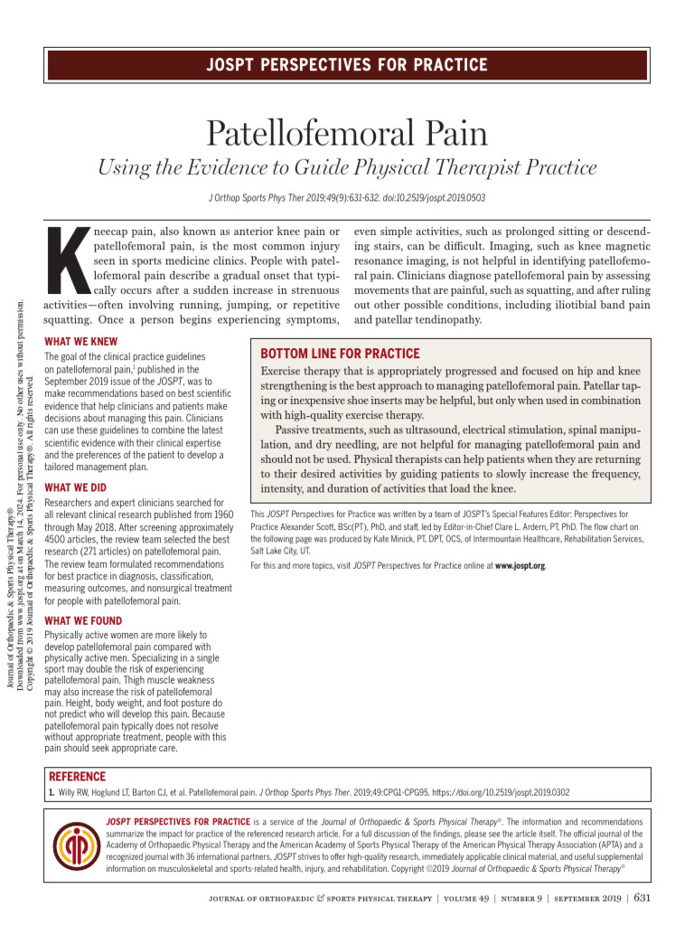 2019 Patellofemoral Pain Using The Evidence To Guide Physical Therapist ...