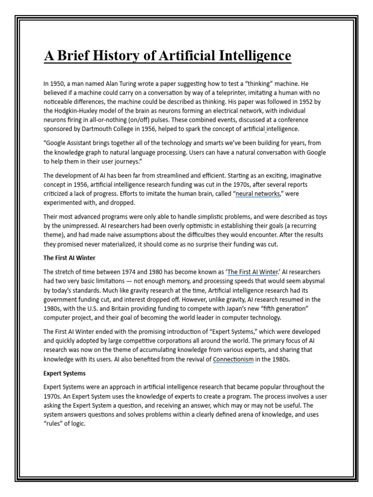 A Brief History of Artificial Intelligence: The First AI Winter | PDF ...
