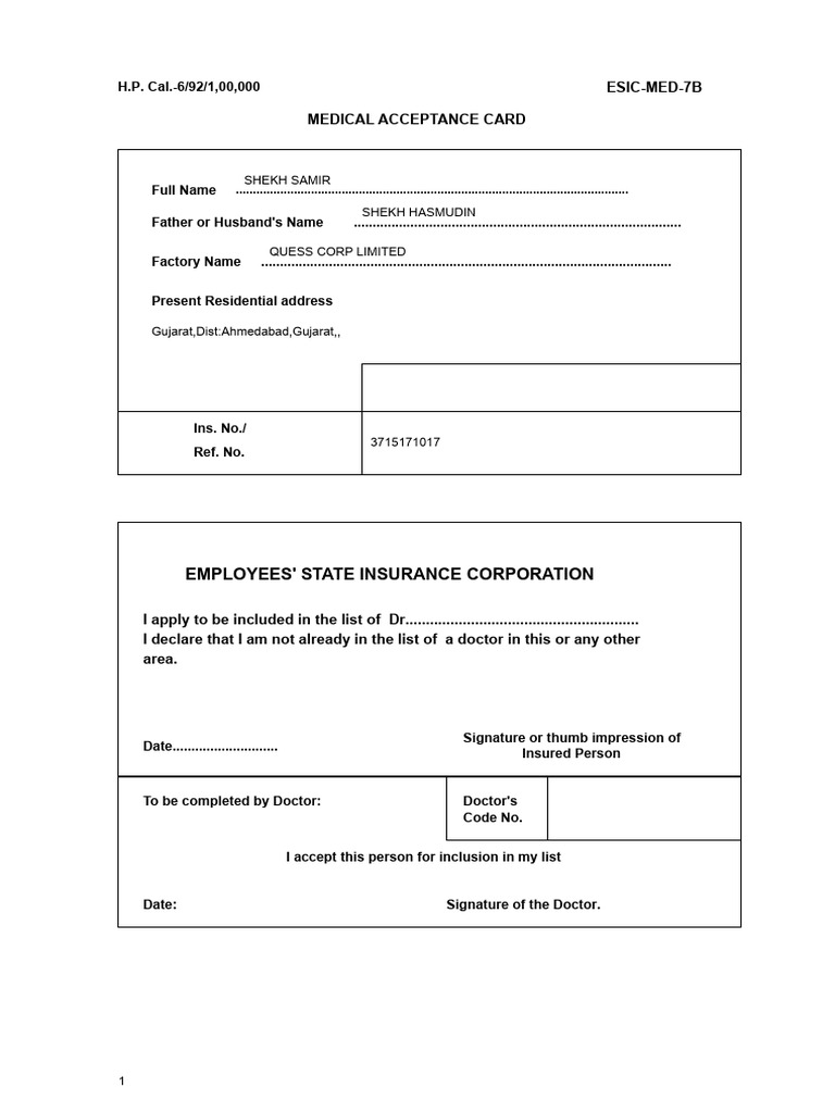 Medical Acceptance Card | PDF