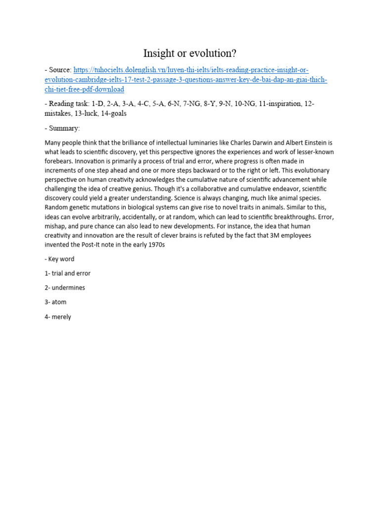 Insight or Evolution?: - Source | PDF | Evolution | Creativity