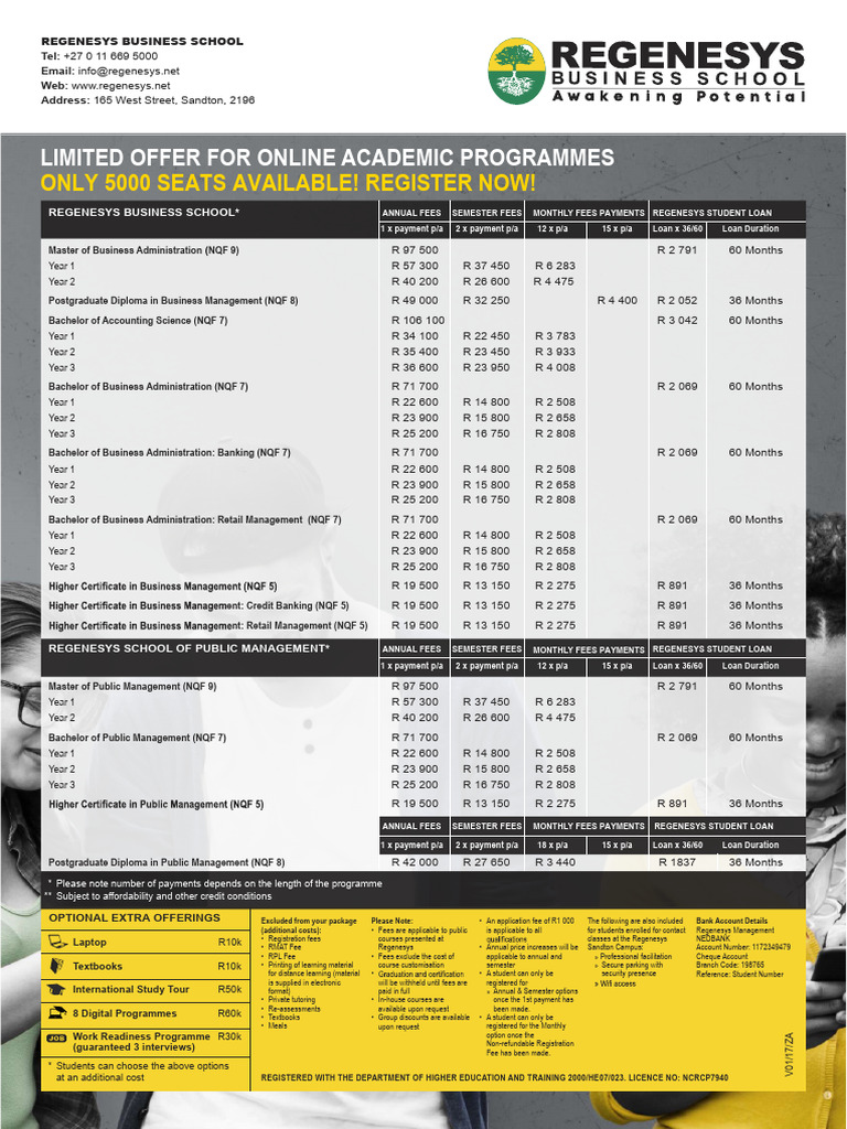 Regenesys Programme Fees | PDF | Textbook | Fee