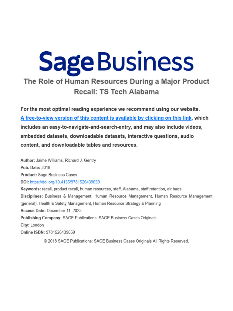 HR Strategies in TS Tech Recall | PDF | Takata Corporation | Employment