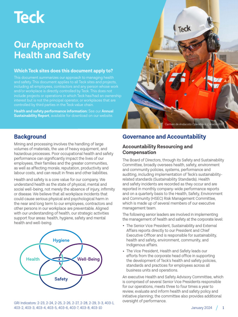 Teck Approach To Health and Safety | PDF | Occupational Safety And ...