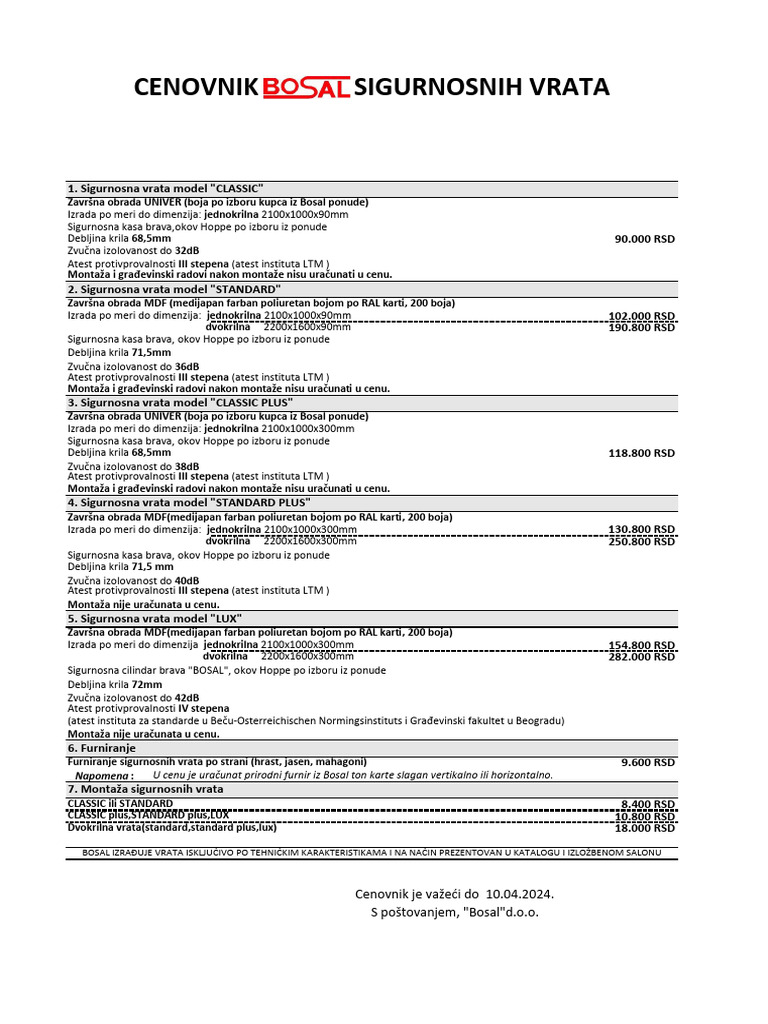 BOSAL Cenovnik 2024 | PDF