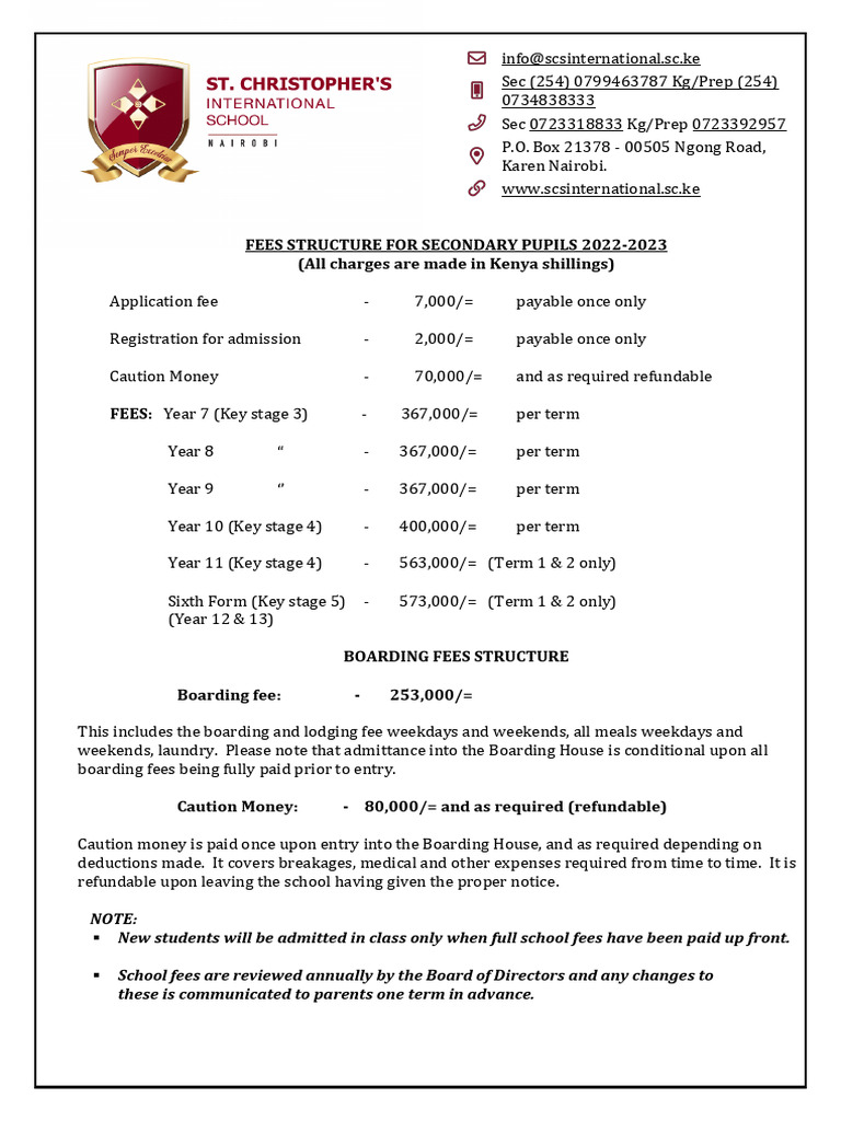 Secondary Fees Structure 2022 2023 | PDF | Nairobi
