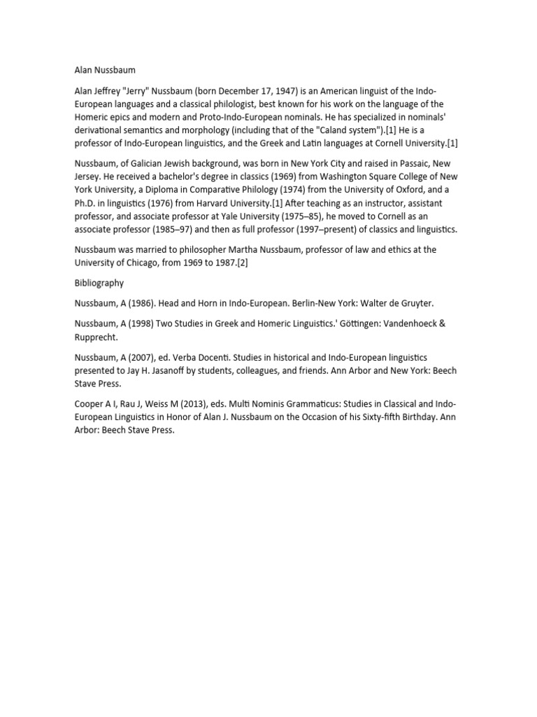 Alan Nussbaum: Indo-European Linguist | PDF