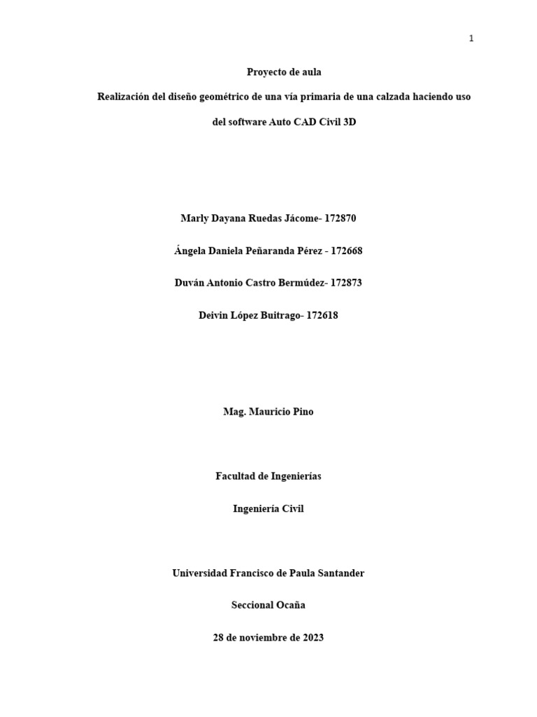 Proyecto de Aula Diseño Geométrico de Vías Def | PDF | La carretera | Diseño