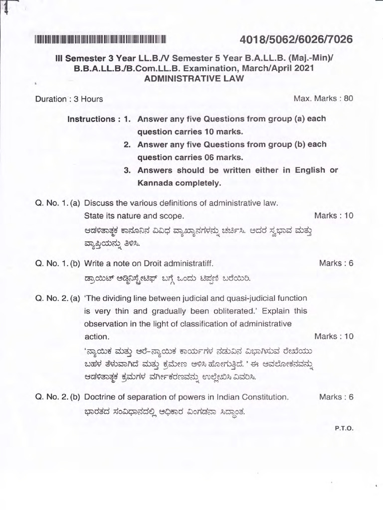 5th Sem Administrative Law April 2021 | PDF | Justice | Crime & Violence