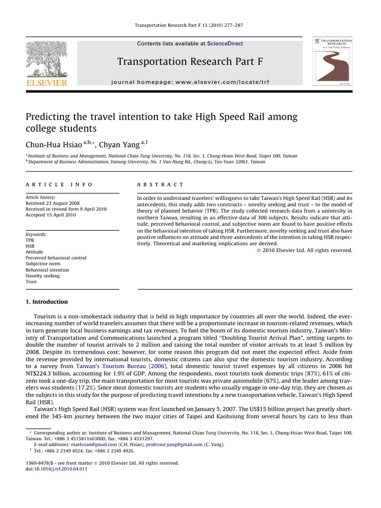 Transportation Research Part F: Chun-Hua Hsiao, Chyan Yang | PDF ...