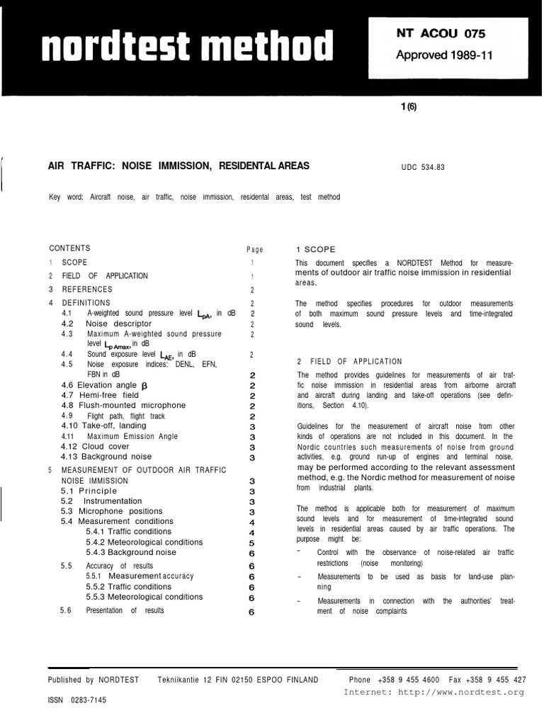 NT Acou 075 - Air Traffic - Noise Immision, Residental Areas - Nordtest ...