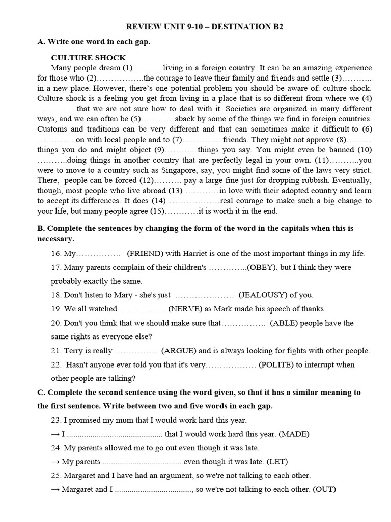 Destination B2 UNIT 9 10-REVIEW-DESTINATION-B2 | PDF