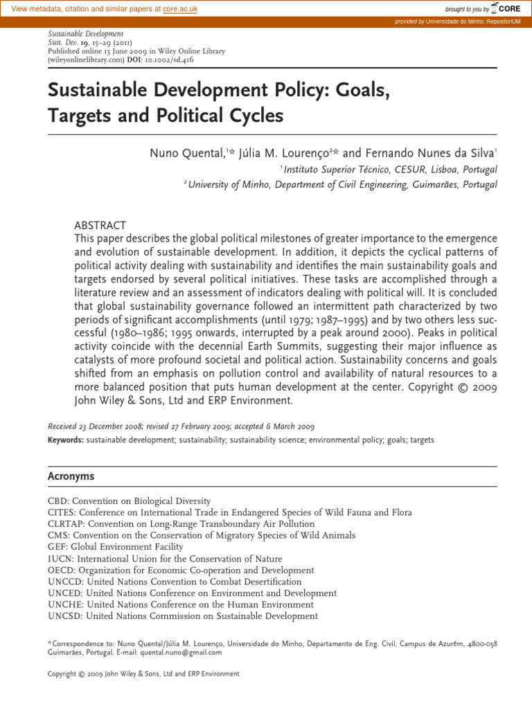 Sustainable Development Policy: Goals, Targets and Political Cycles ...
