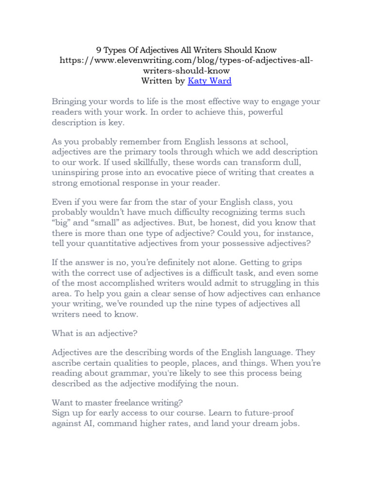 9 Types of Adjectives All Writers Should Know | PDF | Adjective | Noun