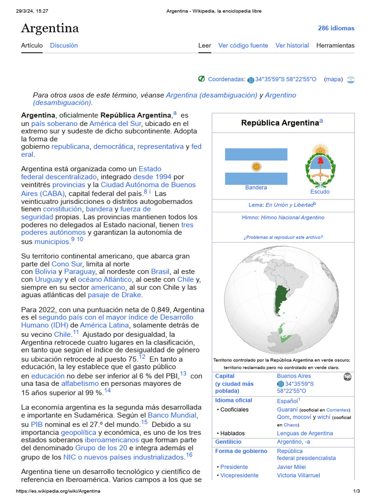 Argentina - Wikipedia, la asdasenciclopedia libre | PDF | Argentina