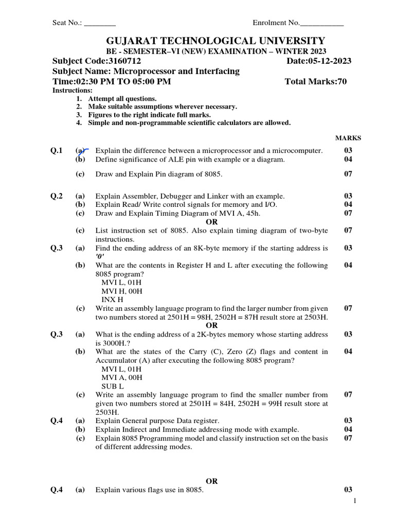 Microprocessor and Interfacing Exam Paper | PDF | Assembly Language ...