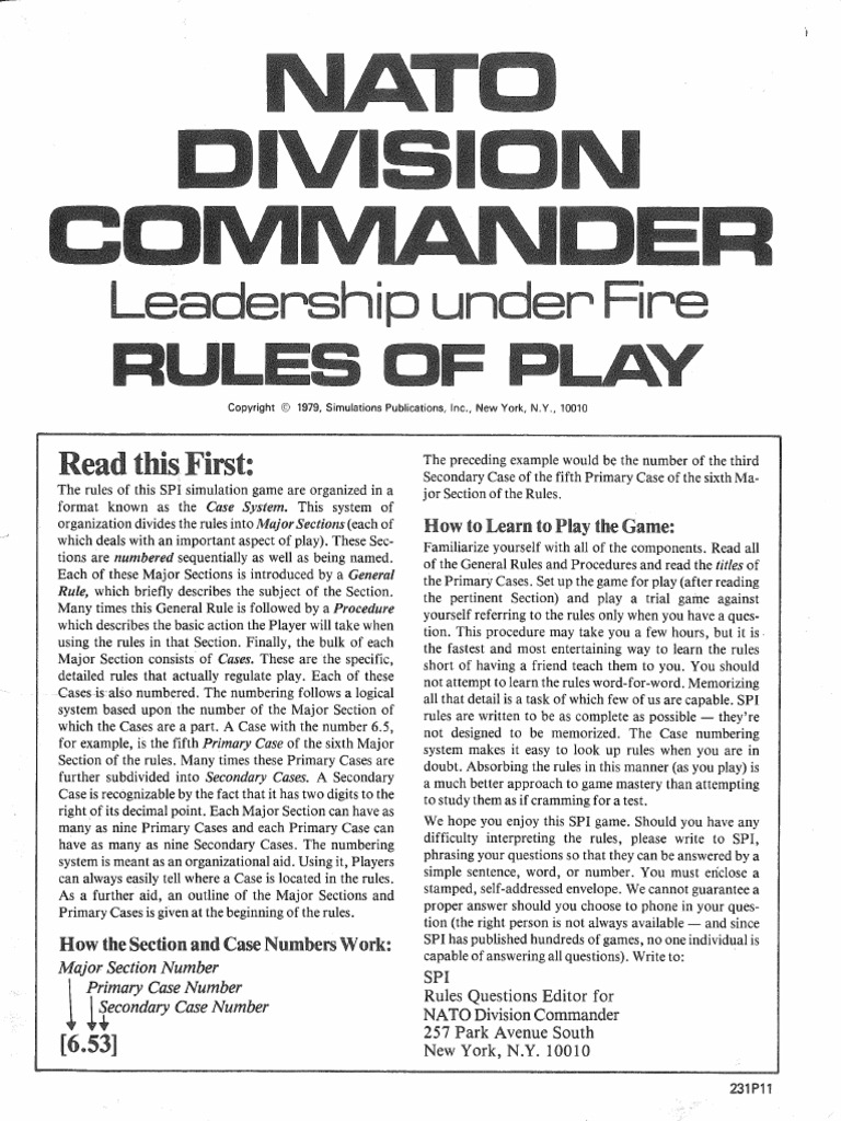 Nato Division Commander Rules | PDF