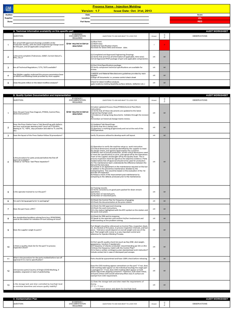GM 1927-16b Injection Molding Process Audit | PDF | Specification ...