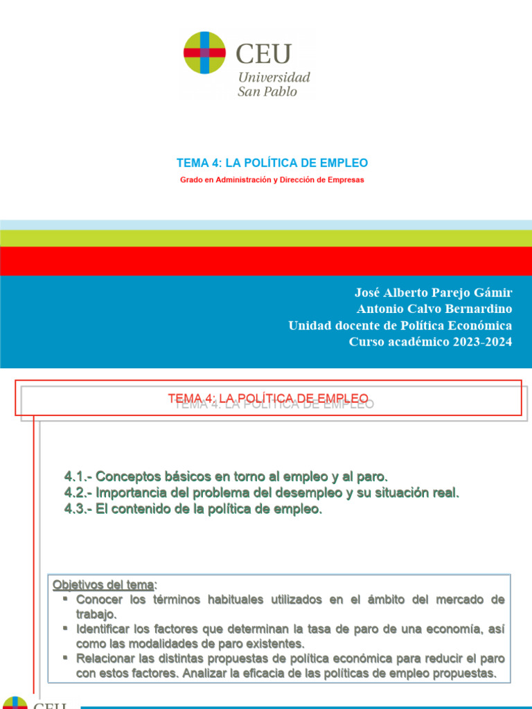 TEMA 4_POLÍTICA DE EMPLEO_ADE | PDF | Desempleo | Economía laboral