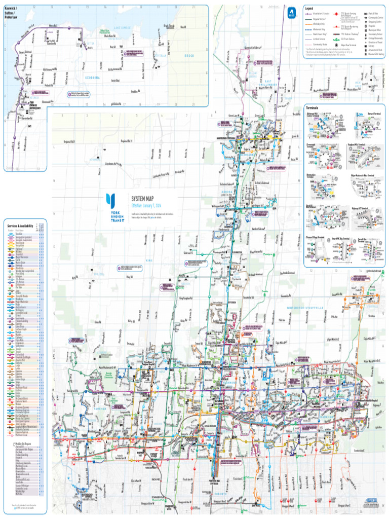 YRT System Map Web Jan2024 | PDF | Rail Transport | Bus Transport
