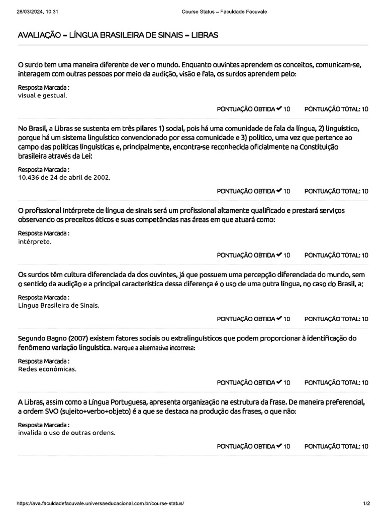 Prova de LIBRAS | PDF