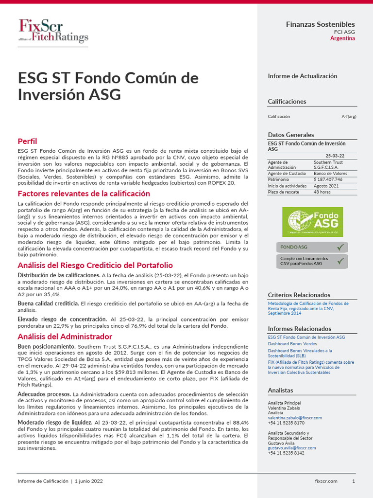 ESG ST Fondo Común de Inversión ASG Informe Actualizacioni 03 - 2022 | PDF | Portafolio ...