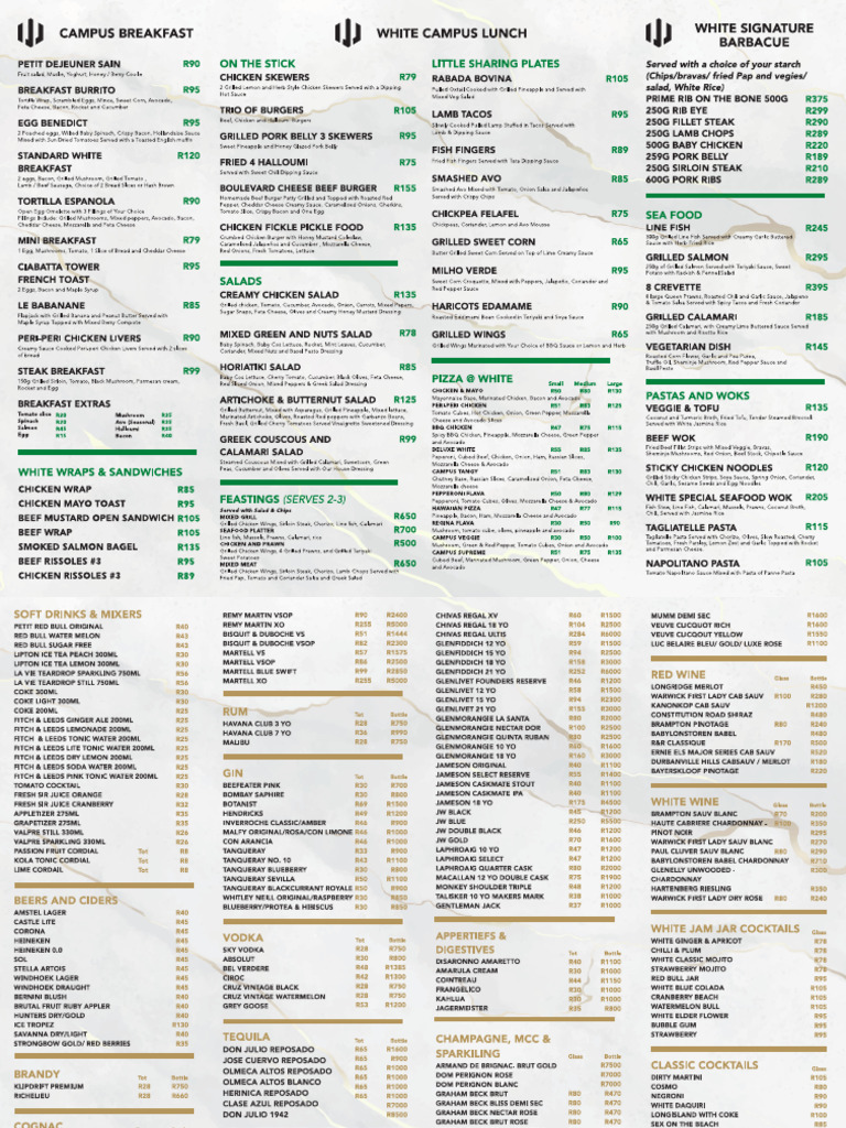 White Melville Food Menu Compressed | PDF