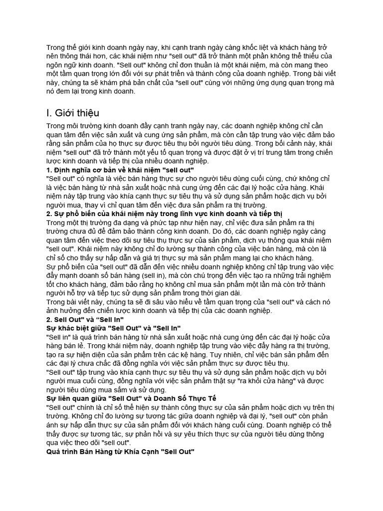 Sell Out Là Gì - NG D NG C A Sell Out Trong Kinh Doanh | PDF