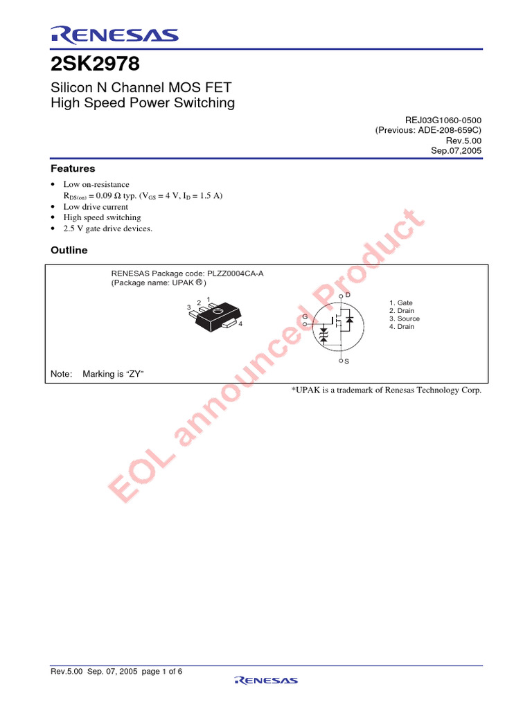 2SK2978 Renesas | PDF | Field Effect Transistor | Diode