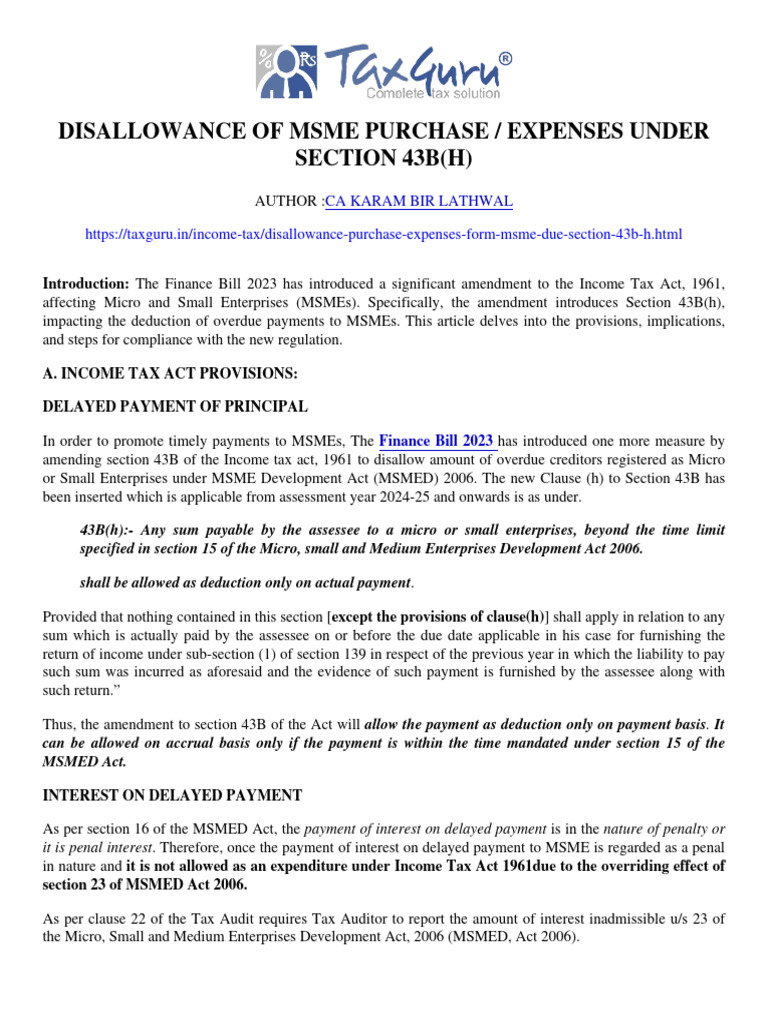 Expenses Under Section 43B (H) - Taxguru - in | PDF | Tax Deduction | Taxes