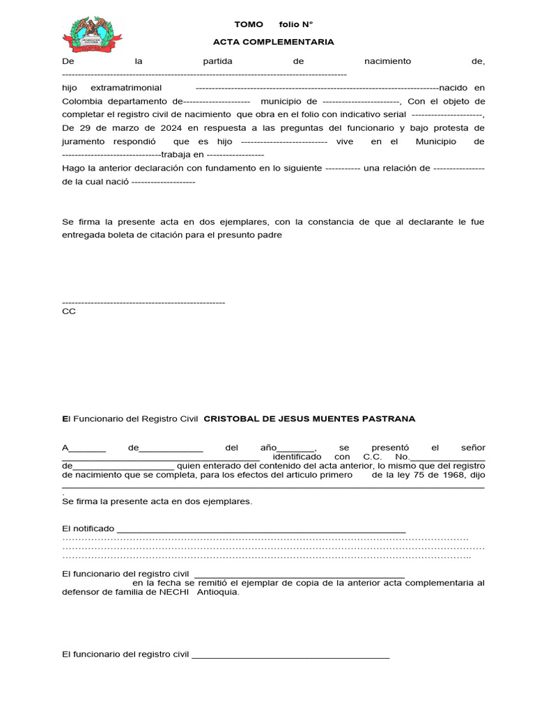 Acta Complementaria 2 SIN LLENAR | PDF