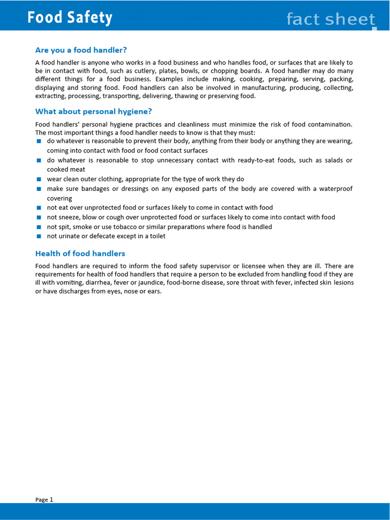 Food Handler Personal Hygeine | PDF | Hygiene | Hand Washing