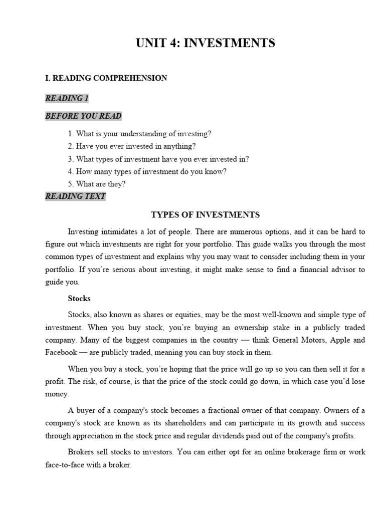Tacn - Tcnh-Unit 4-For Students | PDF | Investment Fund | Investing